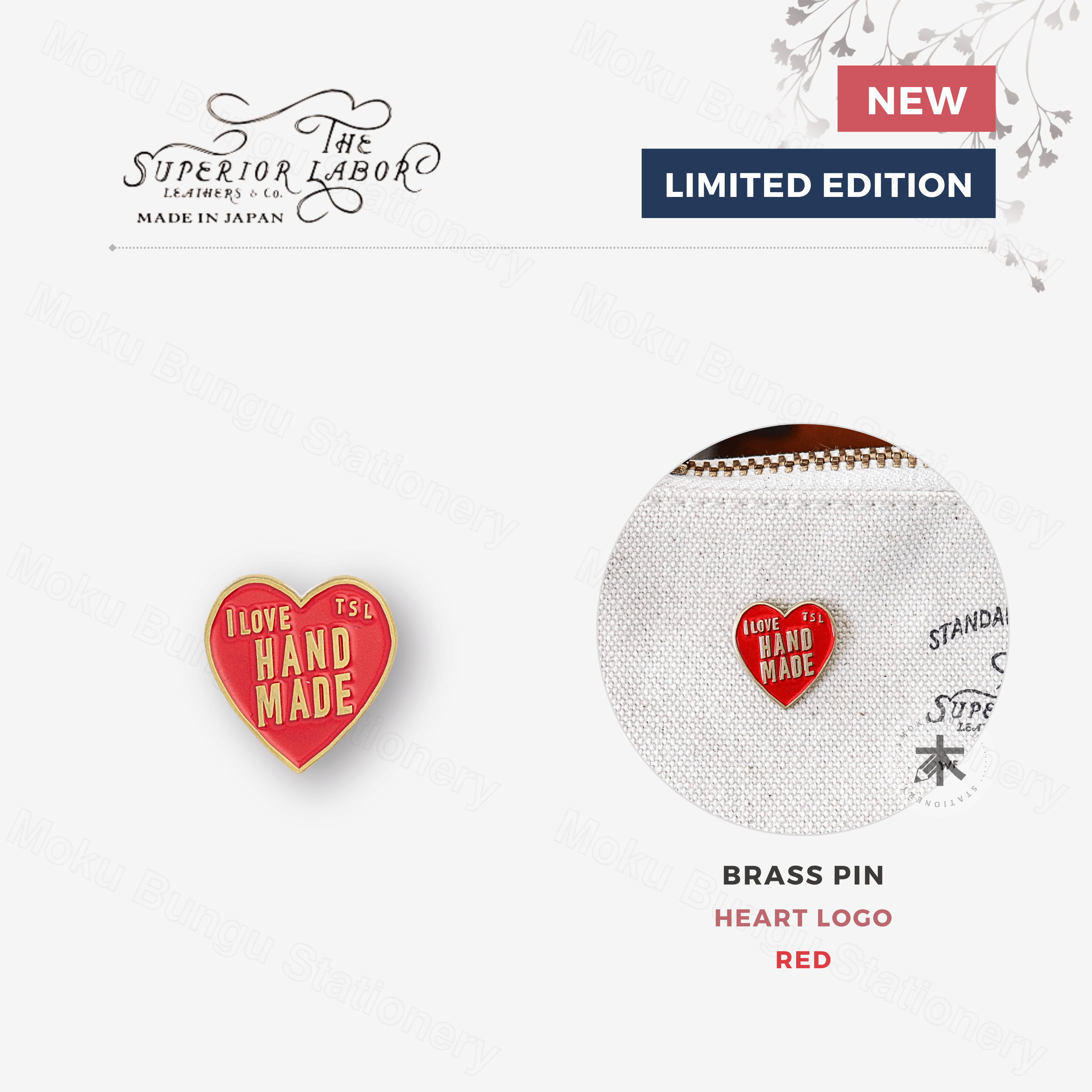 The Superior Labor - Brass Pin - Heart Logo - Red – Moku Bungu Stationery